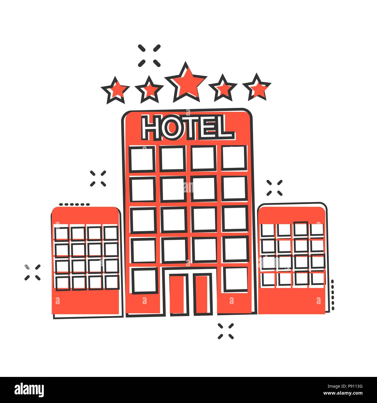Vector cartoon hotel icon in comic style. Tower sign illustration ...