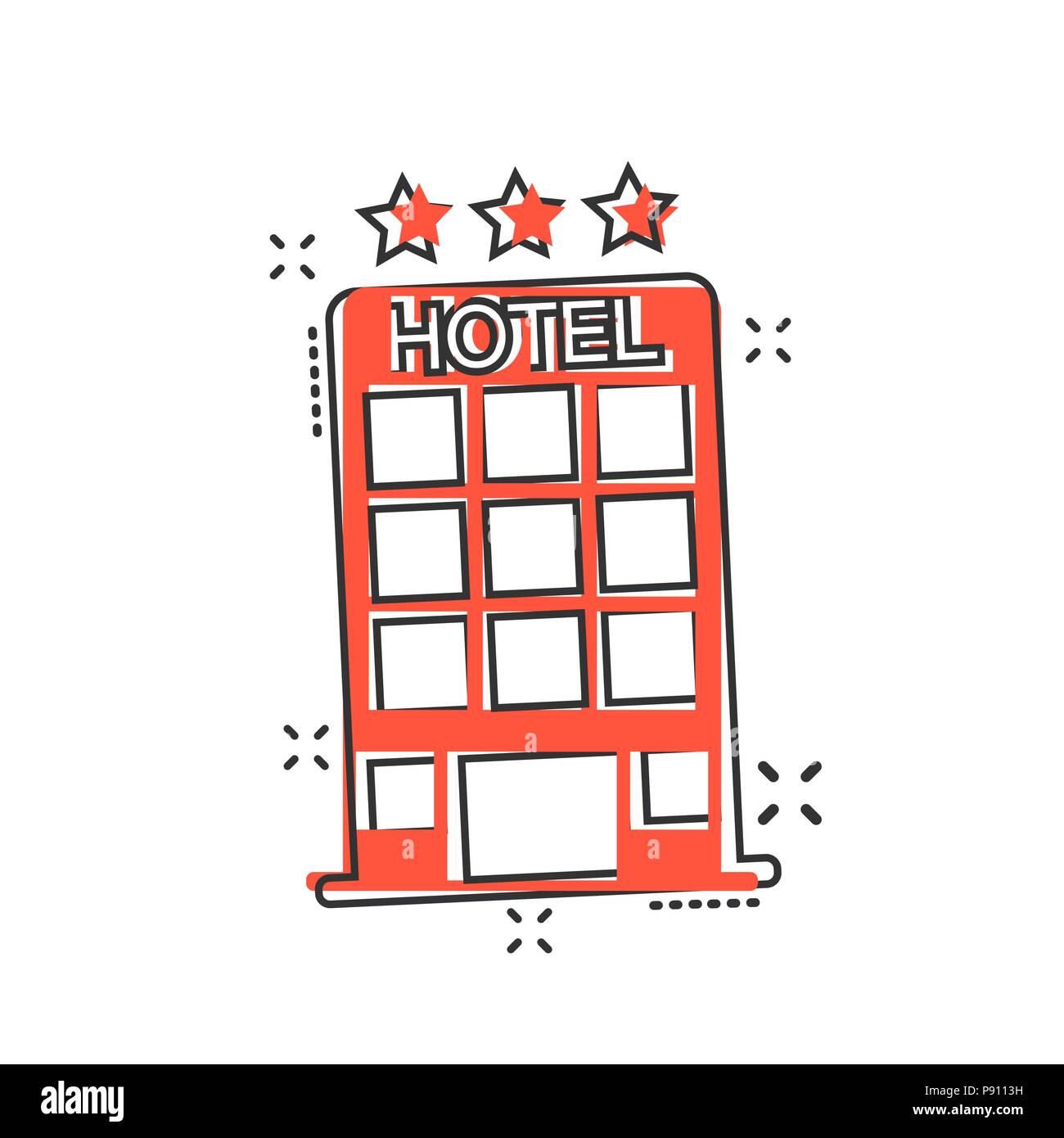Vector cartoon hotel icon in comic style. Tower sign illustration ...
