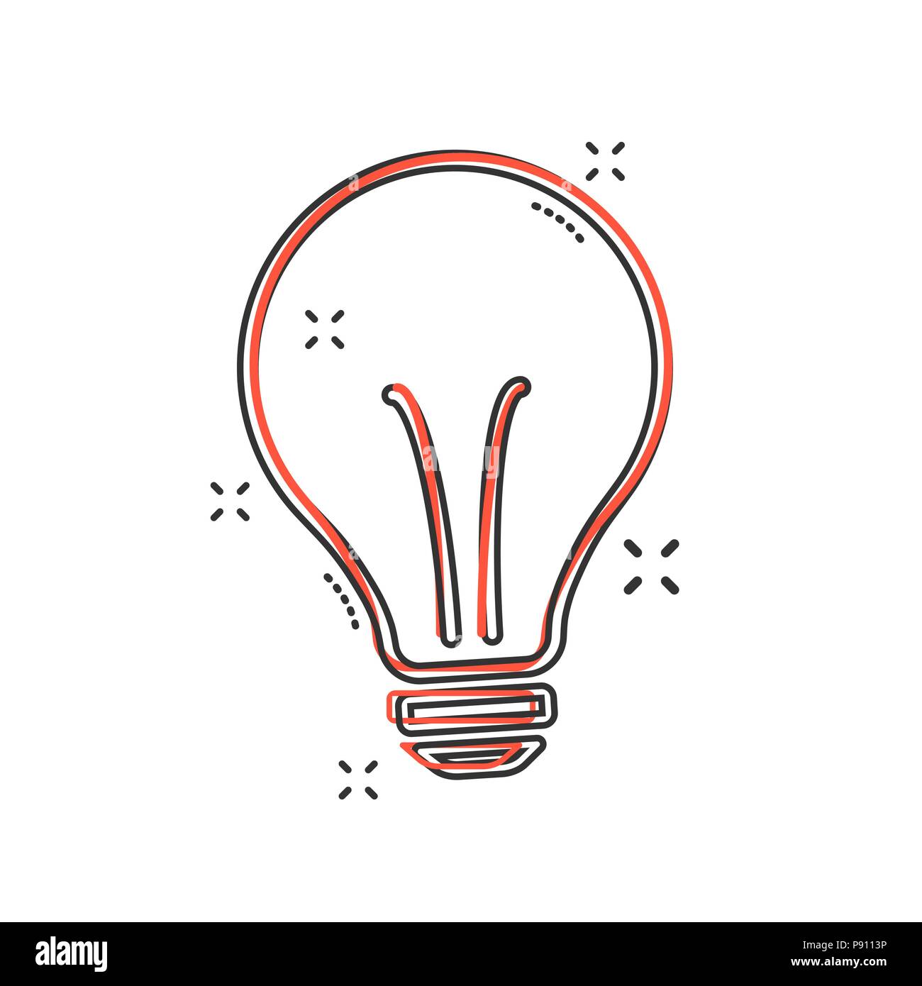 Vector cartoon halogen lightbulb icon in comic style. Light bulb sign ...