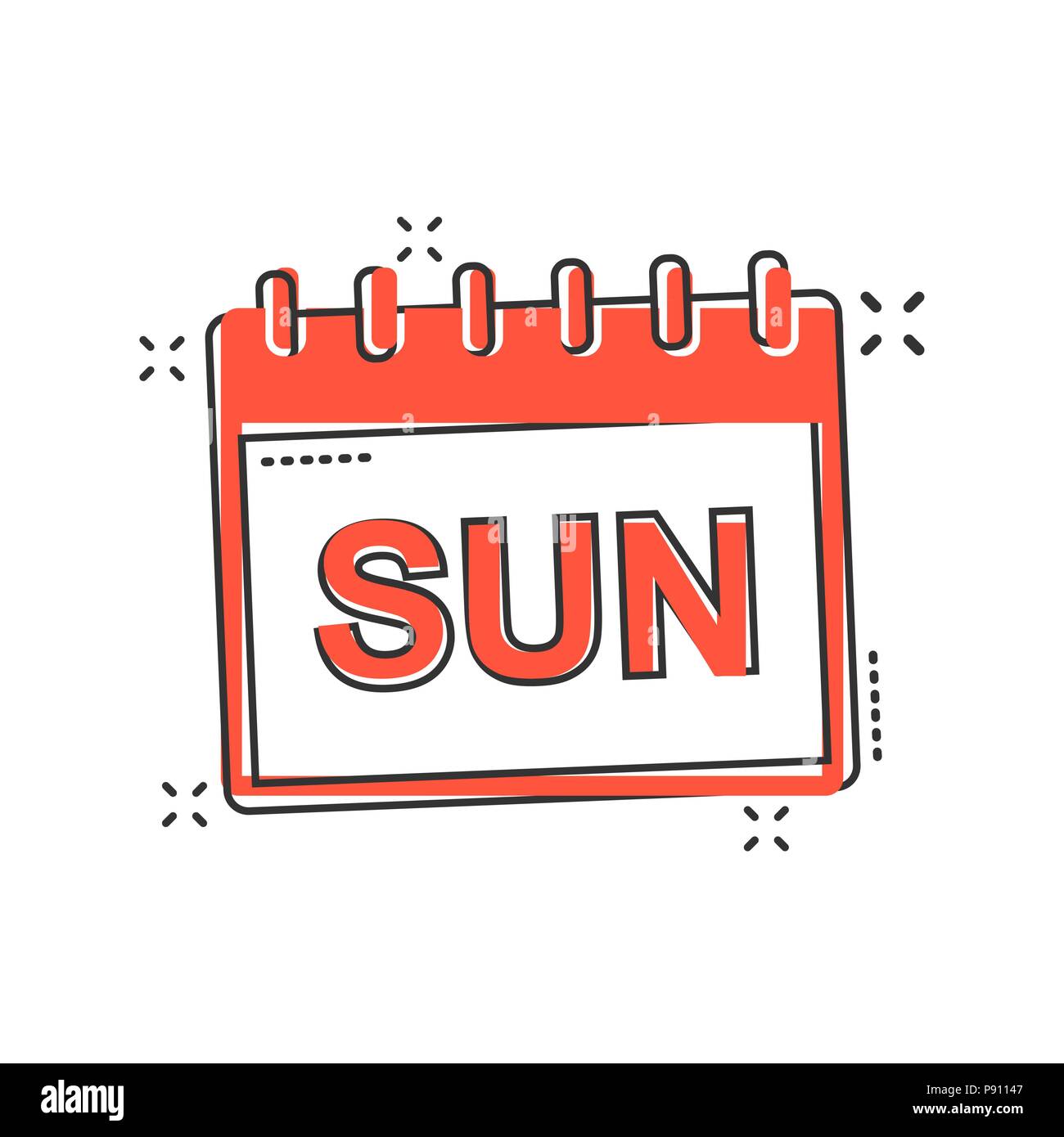 Vector cartoon sunday calendar page icon in comic style. Calendar sign ...