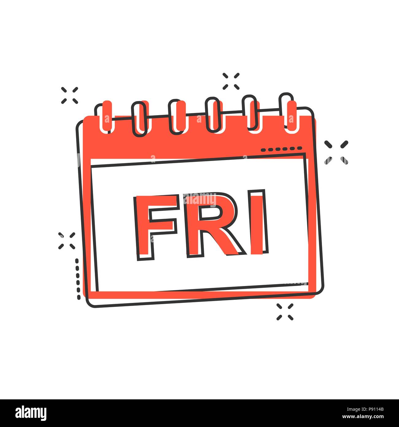 Vector cartoon friday calendar page icon in comic style. Calendar sign ...