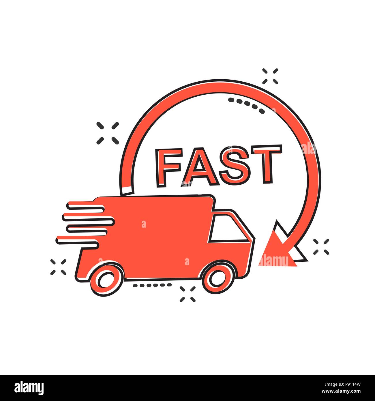 Vector cartoon truck, car icon in comic style. Fast delivery service ...