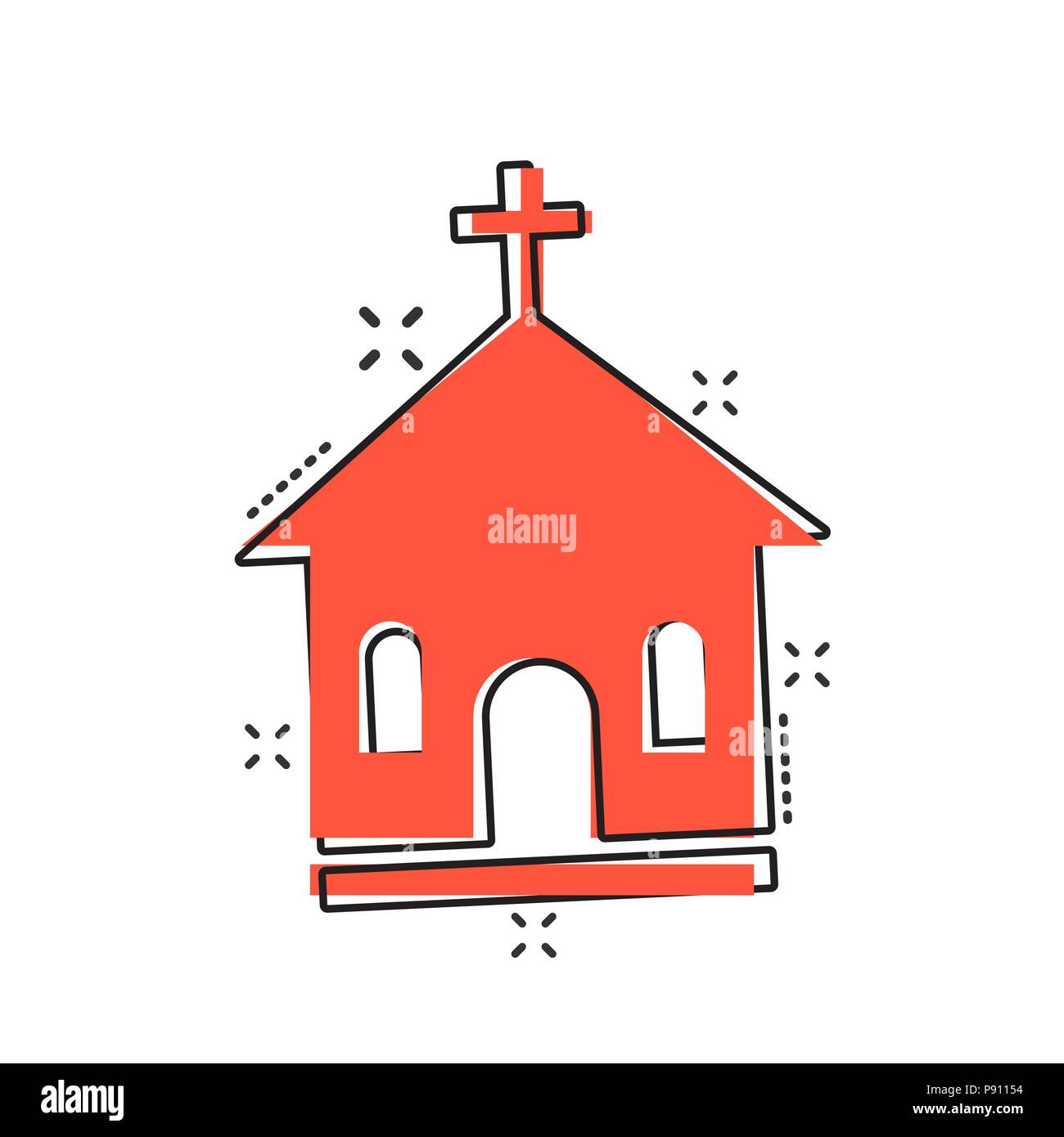 Vector cartoon church sanctuary icon in comic style. Chapel sign ...