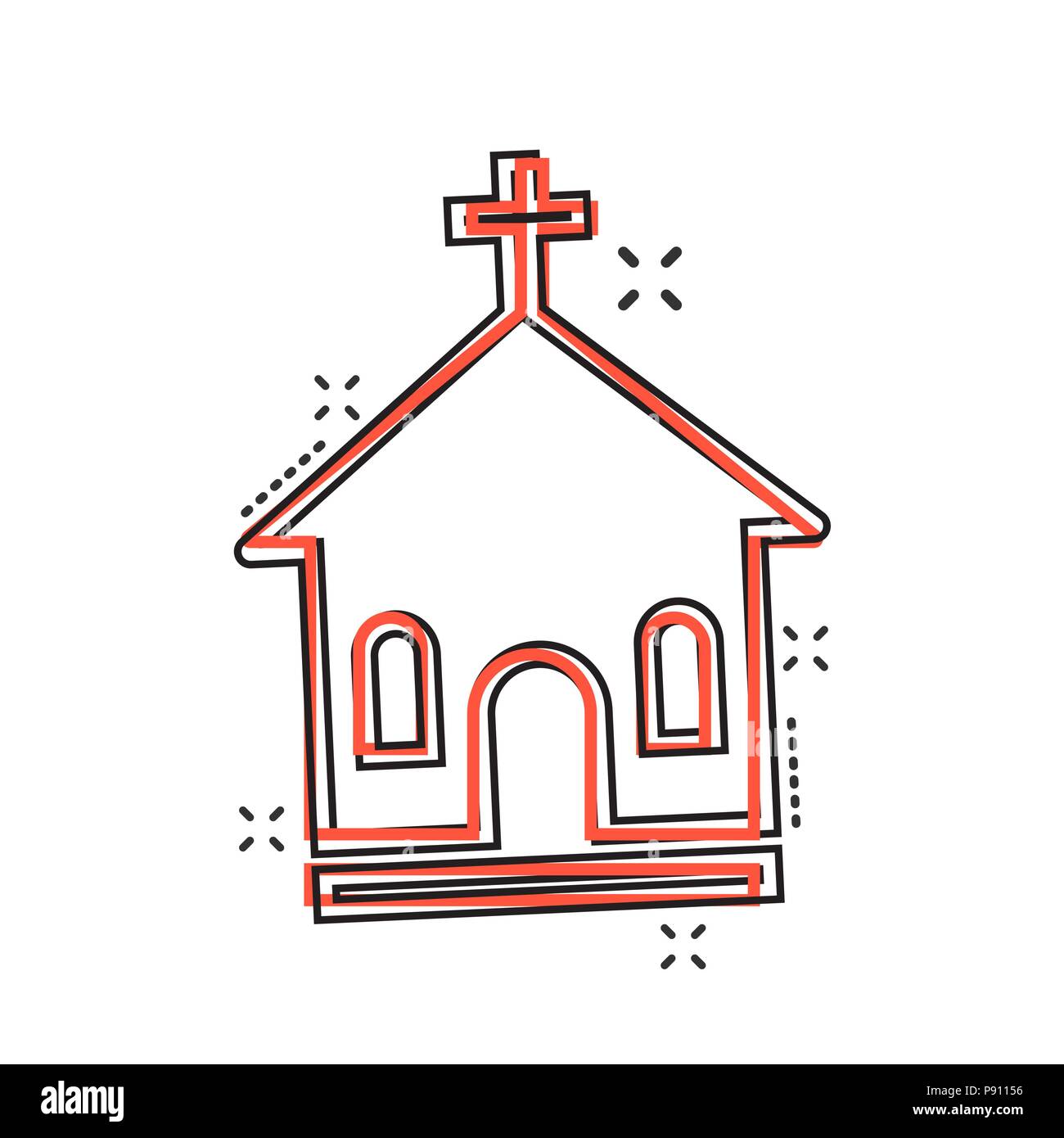 Vector cartoon church sanctuary icon in comic style. Chapel sign ...