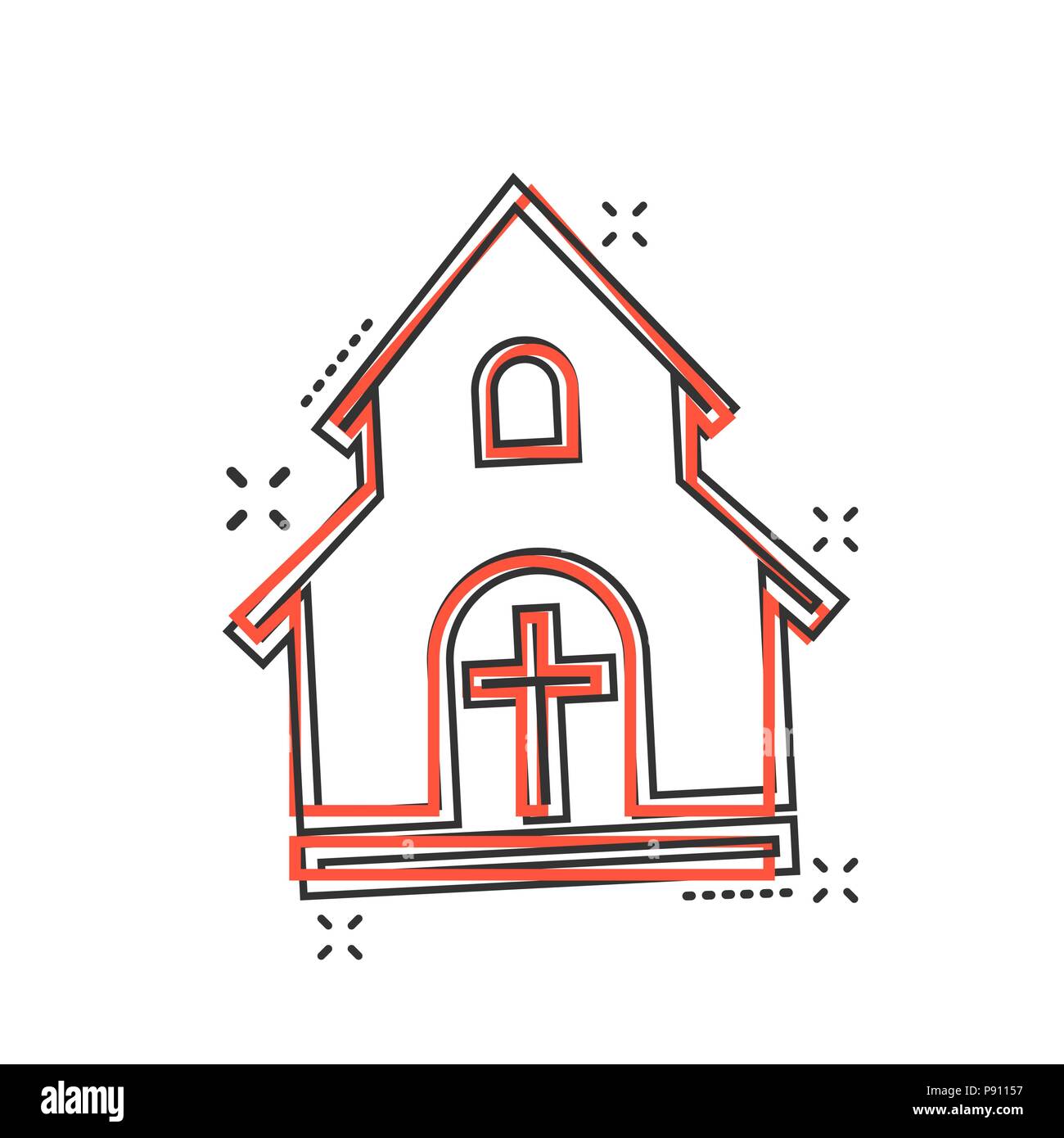Vector cartoon church sanctuary icon in comic style. Chapel sign ...