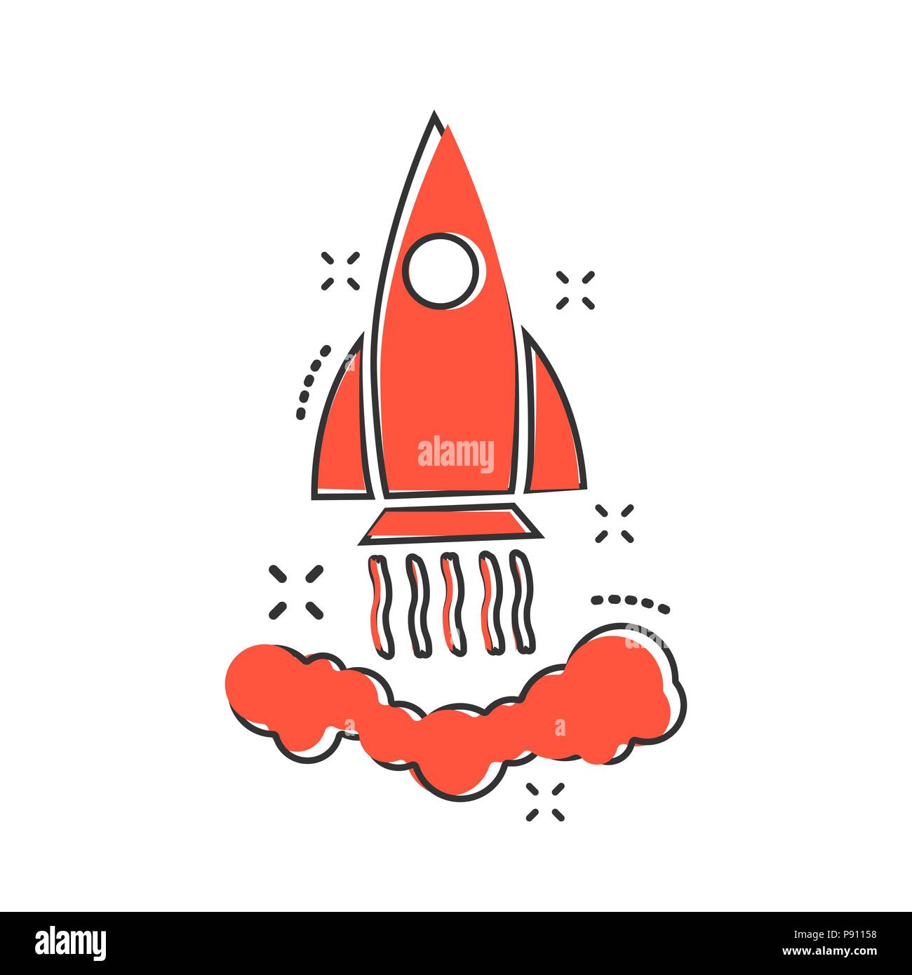 Vector cartoon rocket icon in comic style. Startup launch sign ...