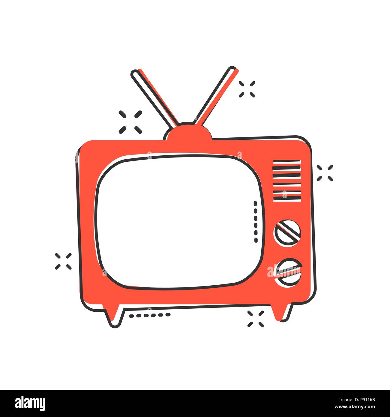 Vector cartoon Tv icon in comic style. Television sign illustration ...