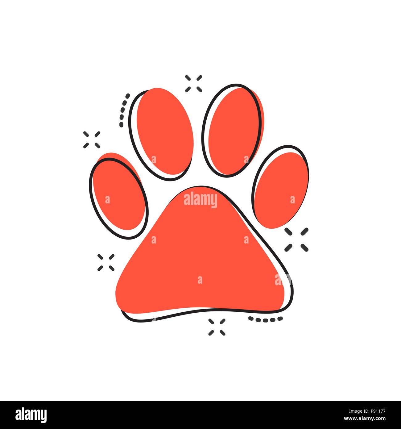 Vector cartoon paw print icon in comic style. Dog, cat, bear paw sign ...