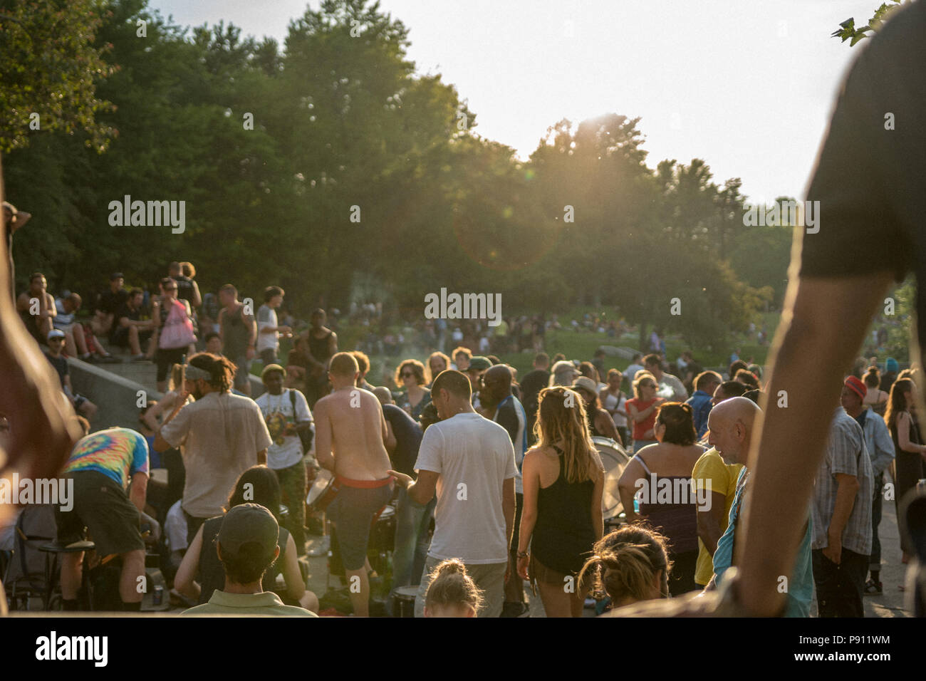 Happy crowd partying - Warm filter Stock Photo - Alamy