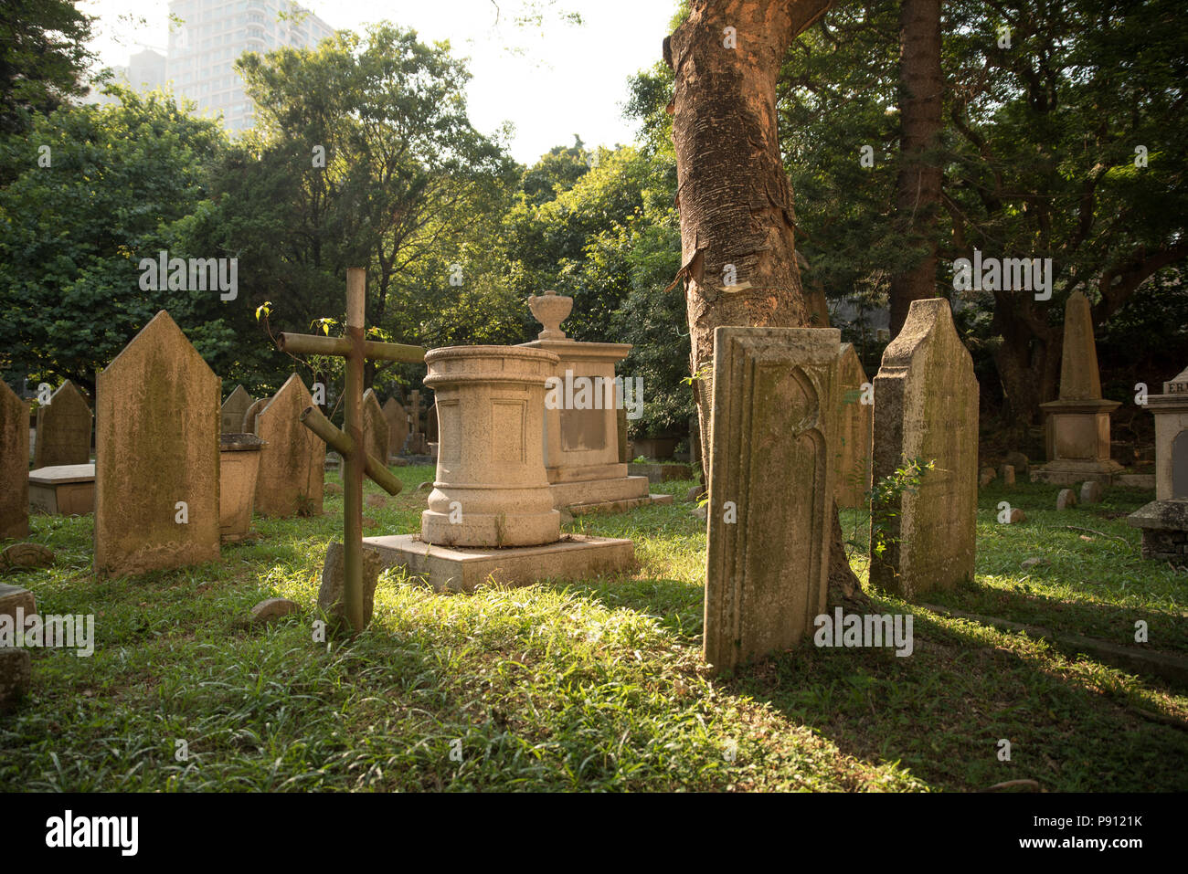 Cemetery in Hong Kong downtown on sunny day Stock Photo - Alamy
