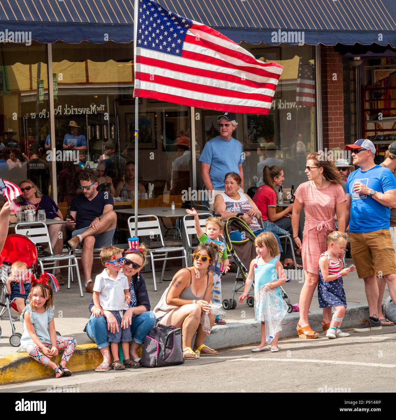 Spectators at annual Fourth of July Parade in the small Colorado ...