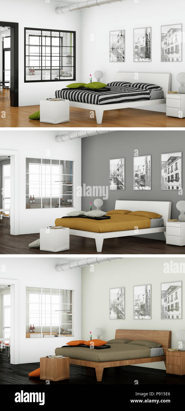 Three color variations of a modern kitchen with a beautiful design ...