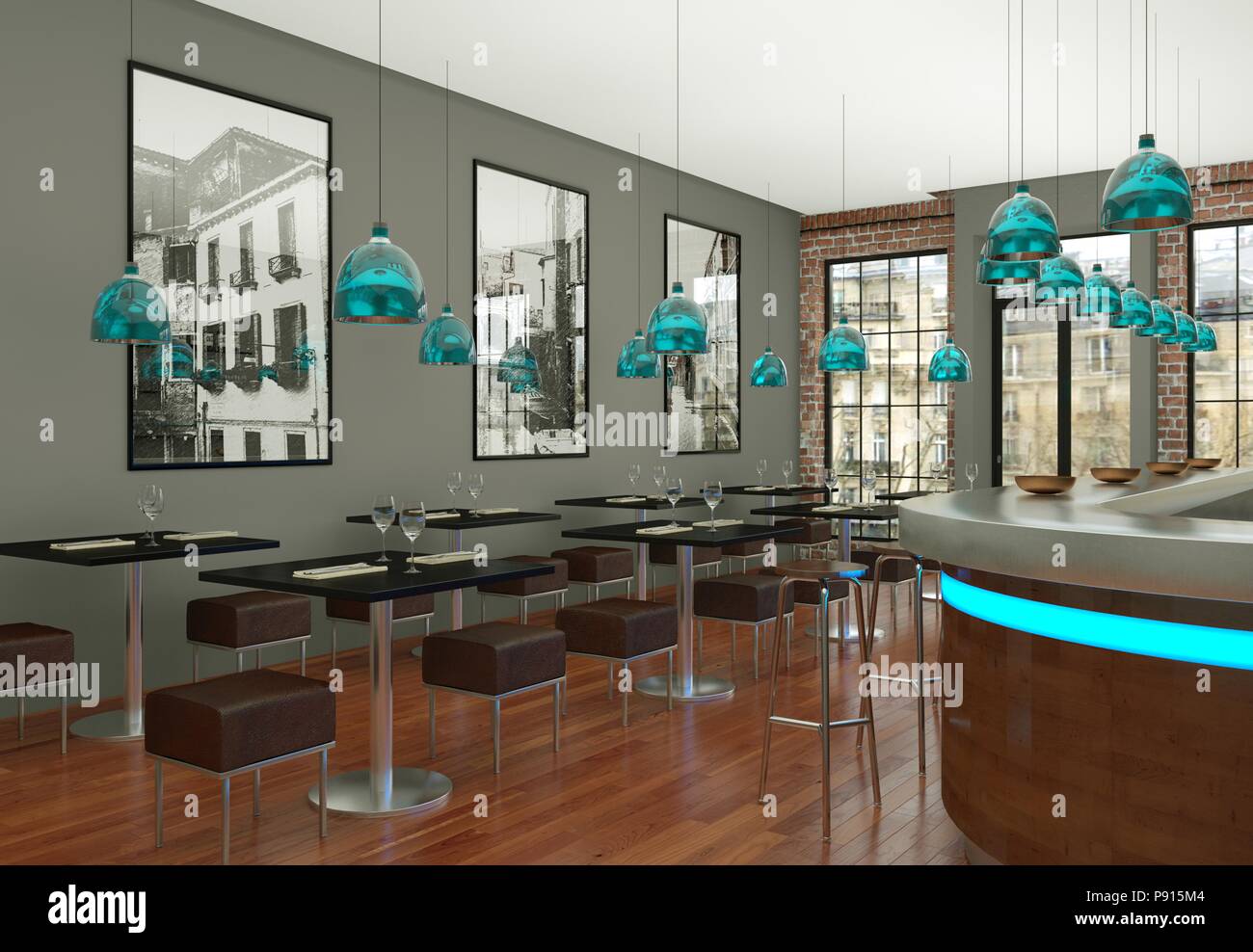 modern coffee restaurant indoor with wooden furniture Stock Photo - Alamy