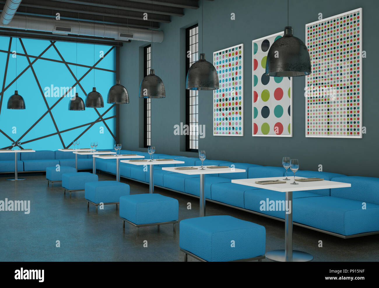 modern blue coffee restaurant indoor with furniture Stock Photo - Alamy