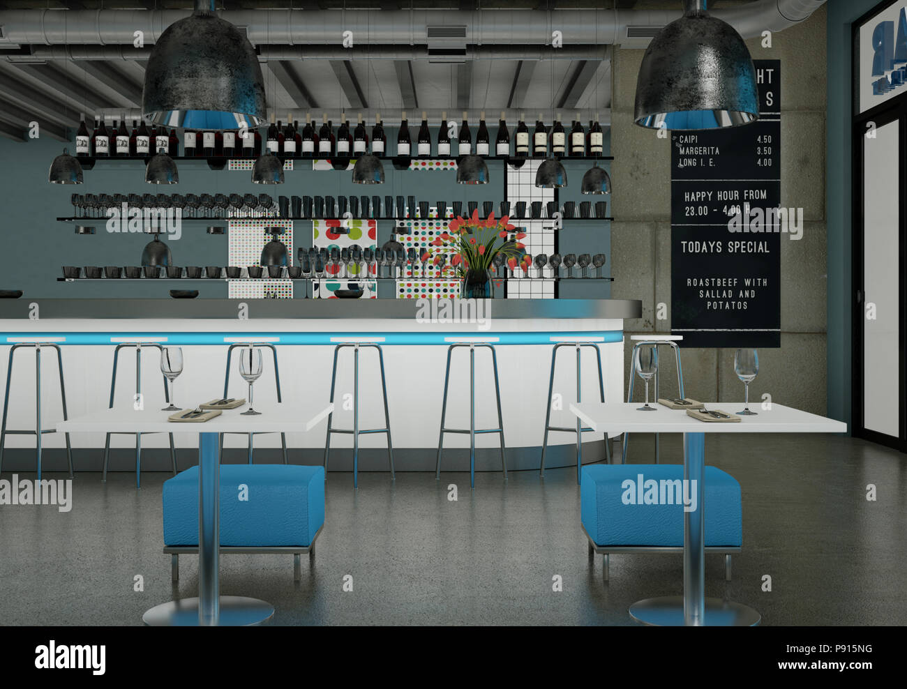 modern blue coffee restaurant indoor with furniture Stock Photo - Alamy