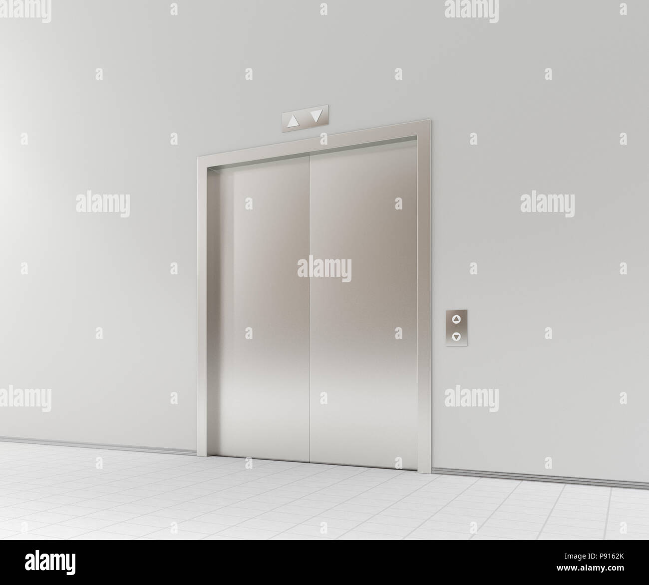 Closed elevator in office lobby. 3d render Stock Photo - Alamy