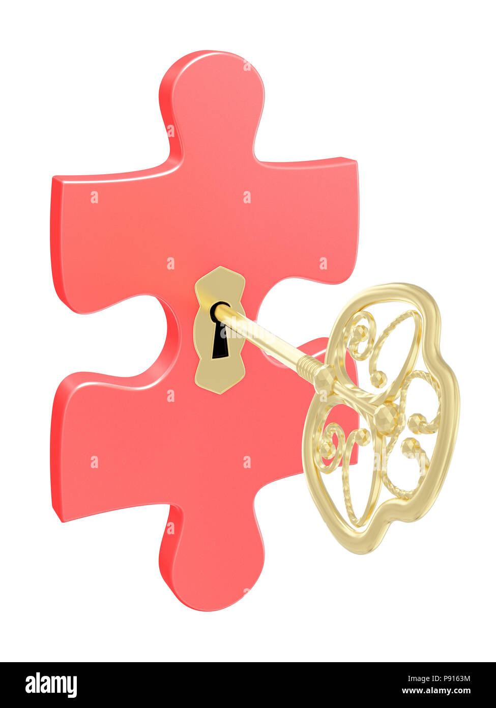 Golden key and puzzle. 3d render Stock Photo - Alamy