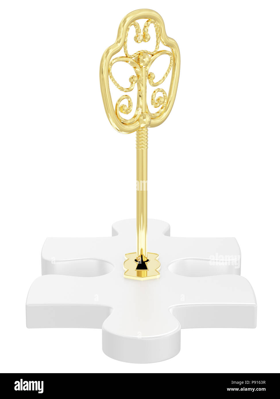 Golden key and puzzle. 3d render Stock Photo - Alamy