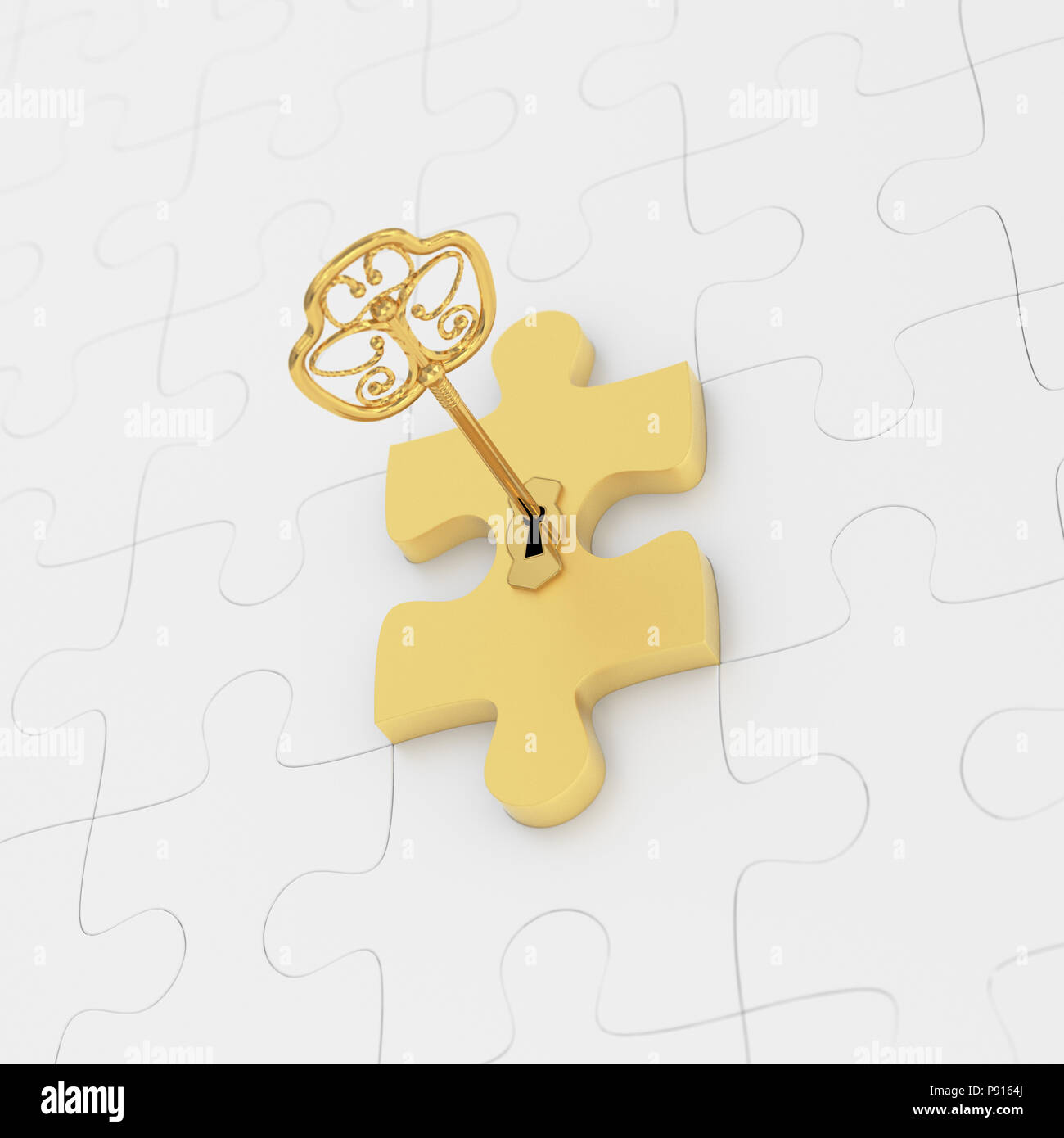 Golden key and puzzle. 3d render Stock Photo - Alamy