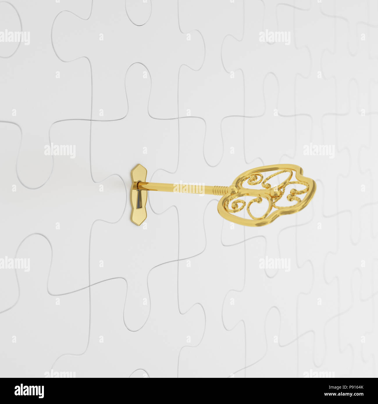 Golden key and puzzle. 3d render Stock Photo - Alamy