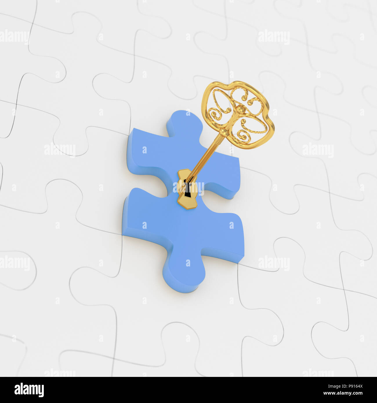 Golden key and puzzle. 3d render Stock Photo - Alamy