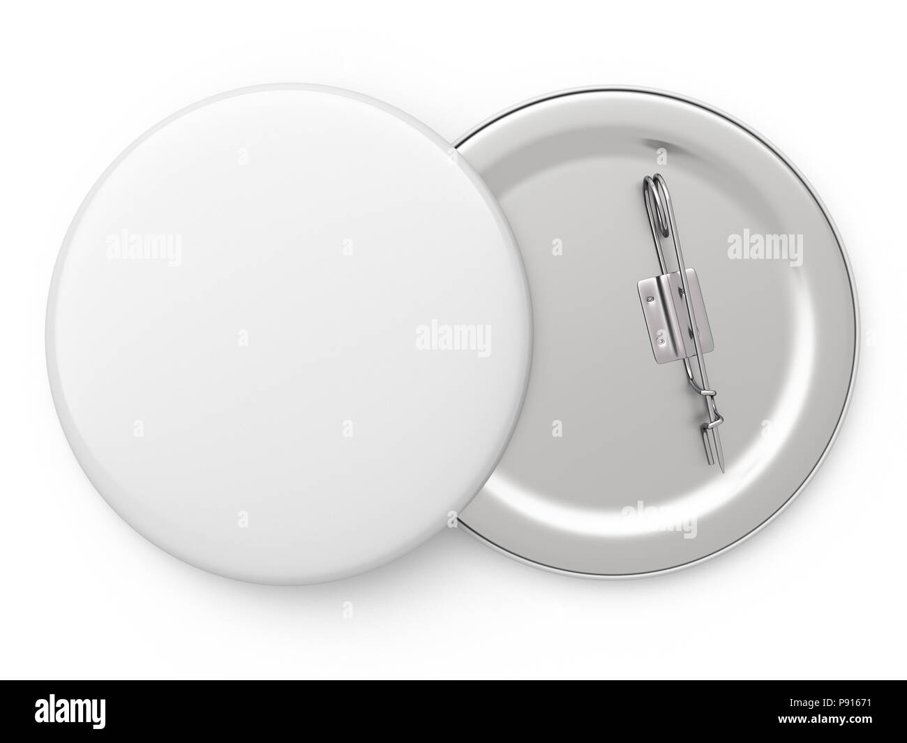 Blank white pin badge brooch isolated. Include clipping path. 3d render ...