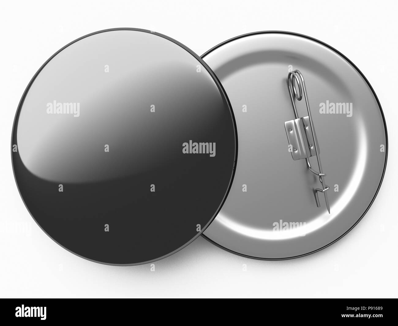 Blank black pin badge brooch isolated. Include clipping path. 3d render ...