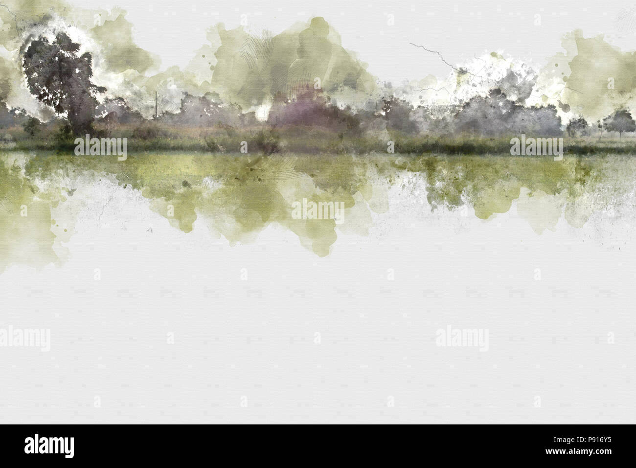Abstract tree and Field on colorful watercolor painting background ...