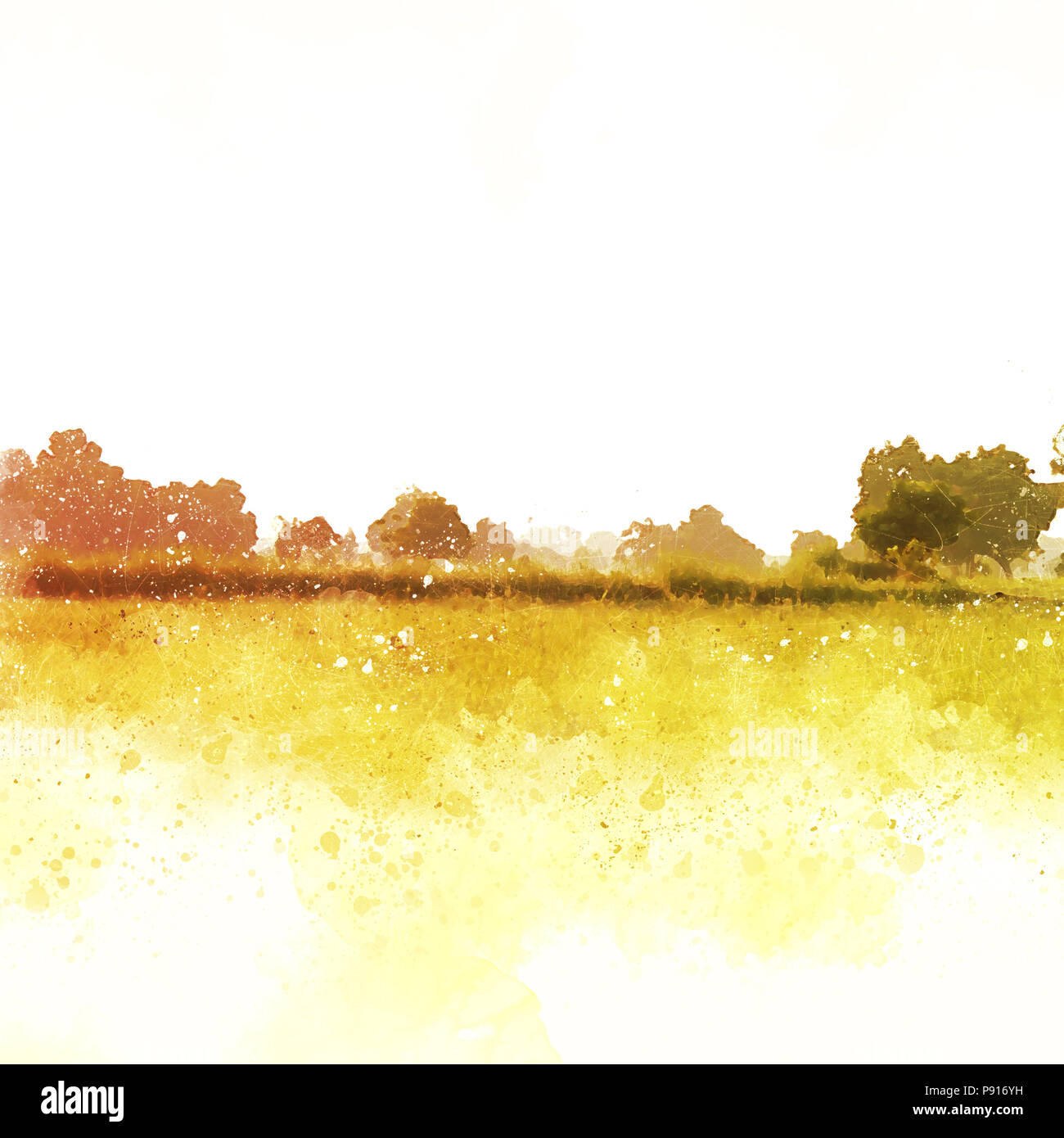 Abstract colorful shape on tree and field landscape watercolor ...