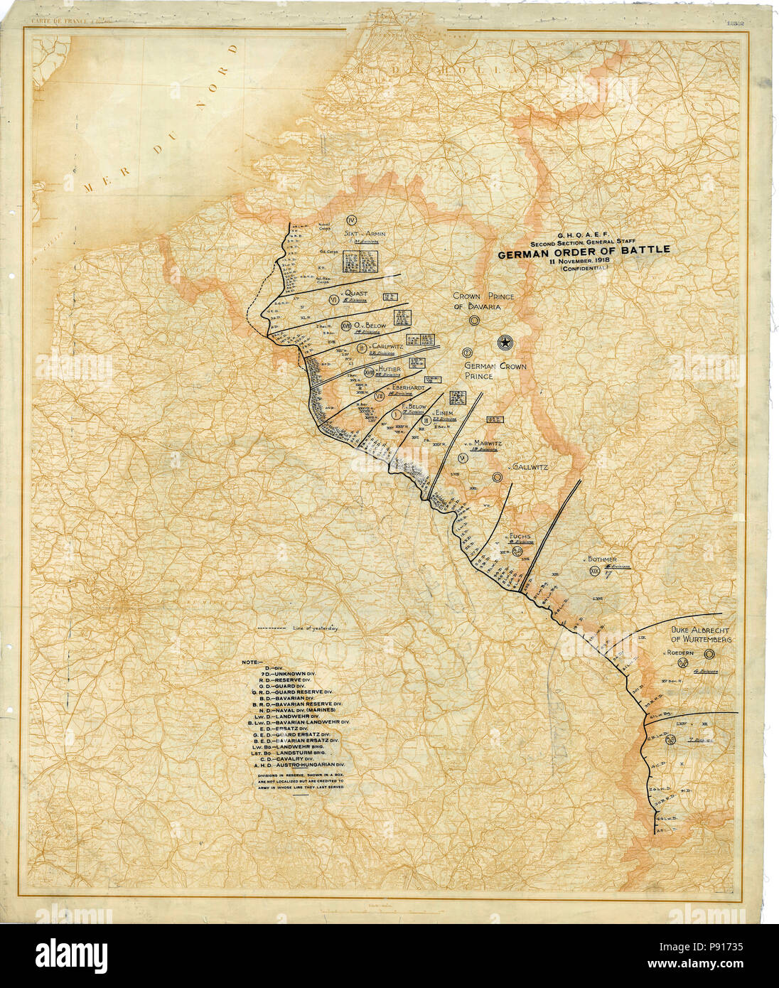 German Order of Battle Novmeber 1918 map Stock Photo - Alamy