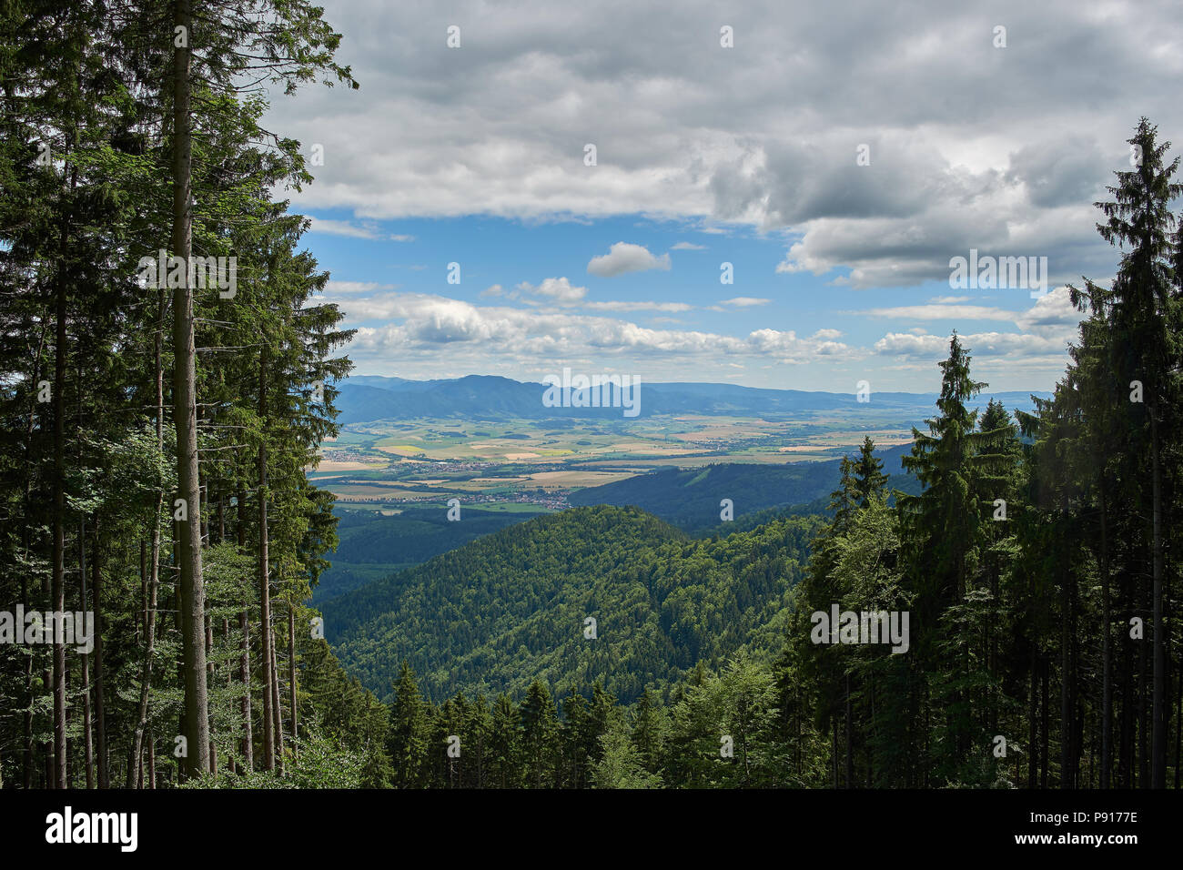 Scenic landscape of valley with villages Stock Photo - Alamy