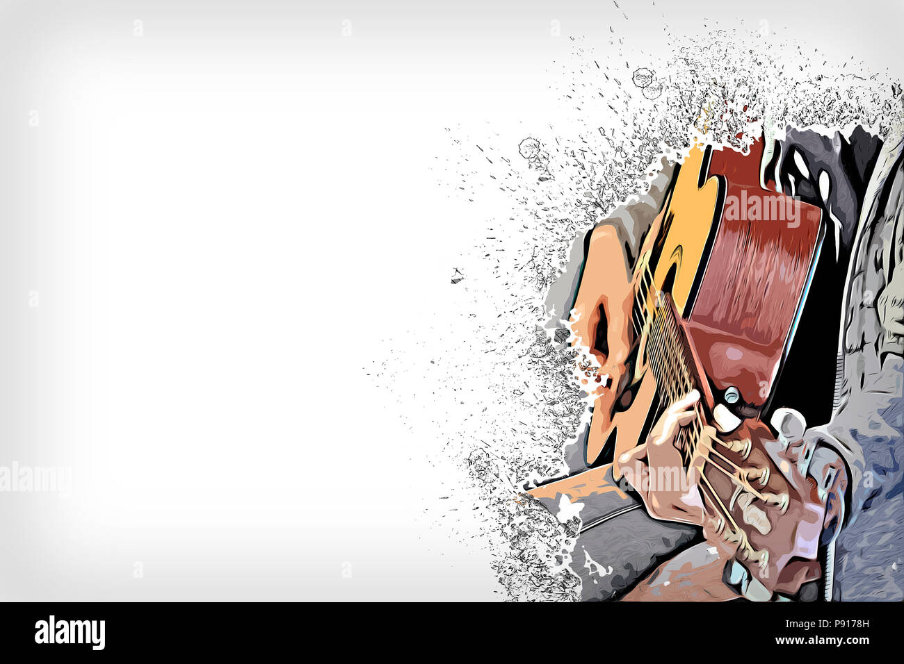 Abstract beautiful playing acoustic Guitar in the foreground on ...