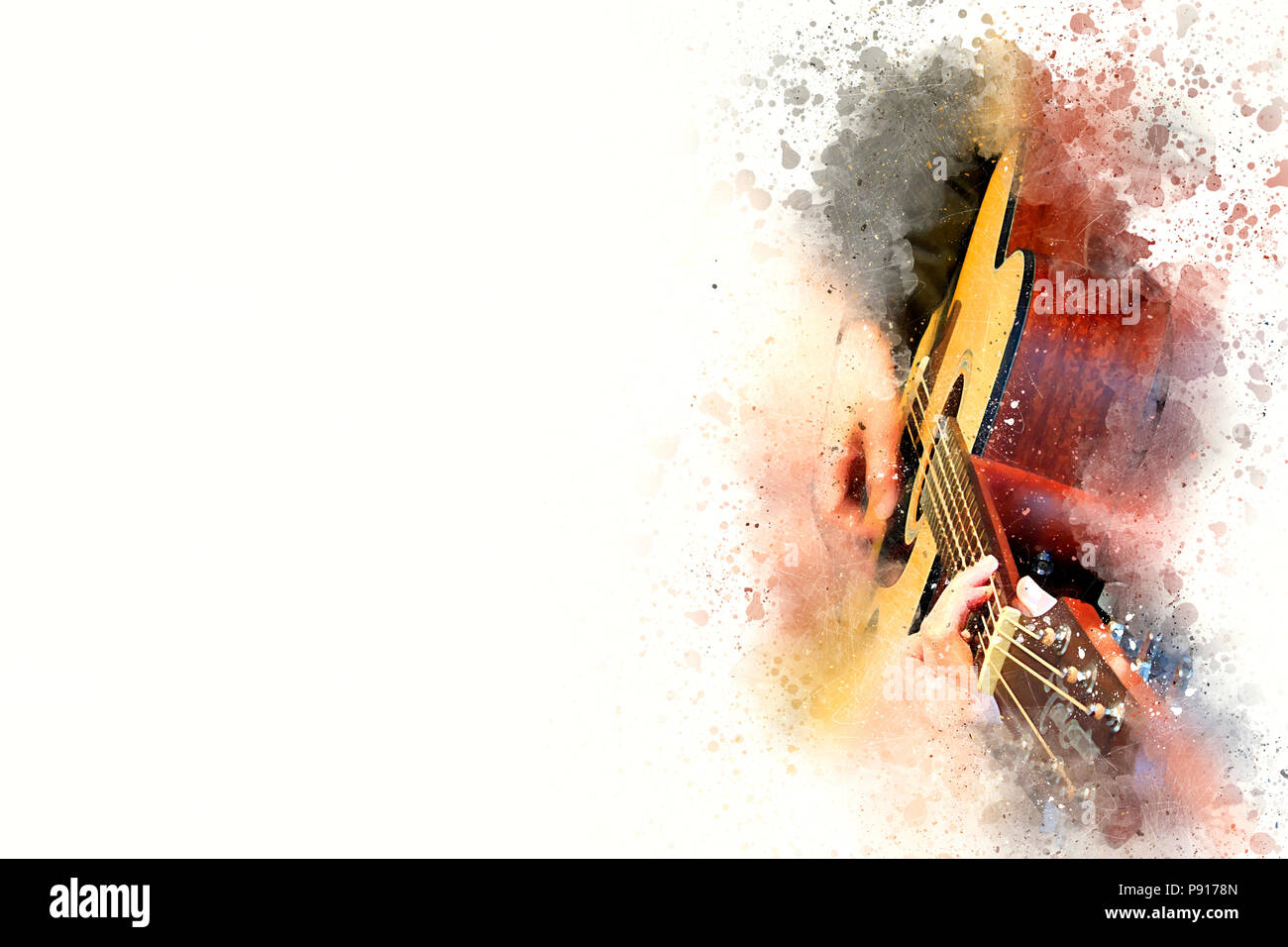 Abstract beautiful playing acoustic Guitar in the foreground on ...