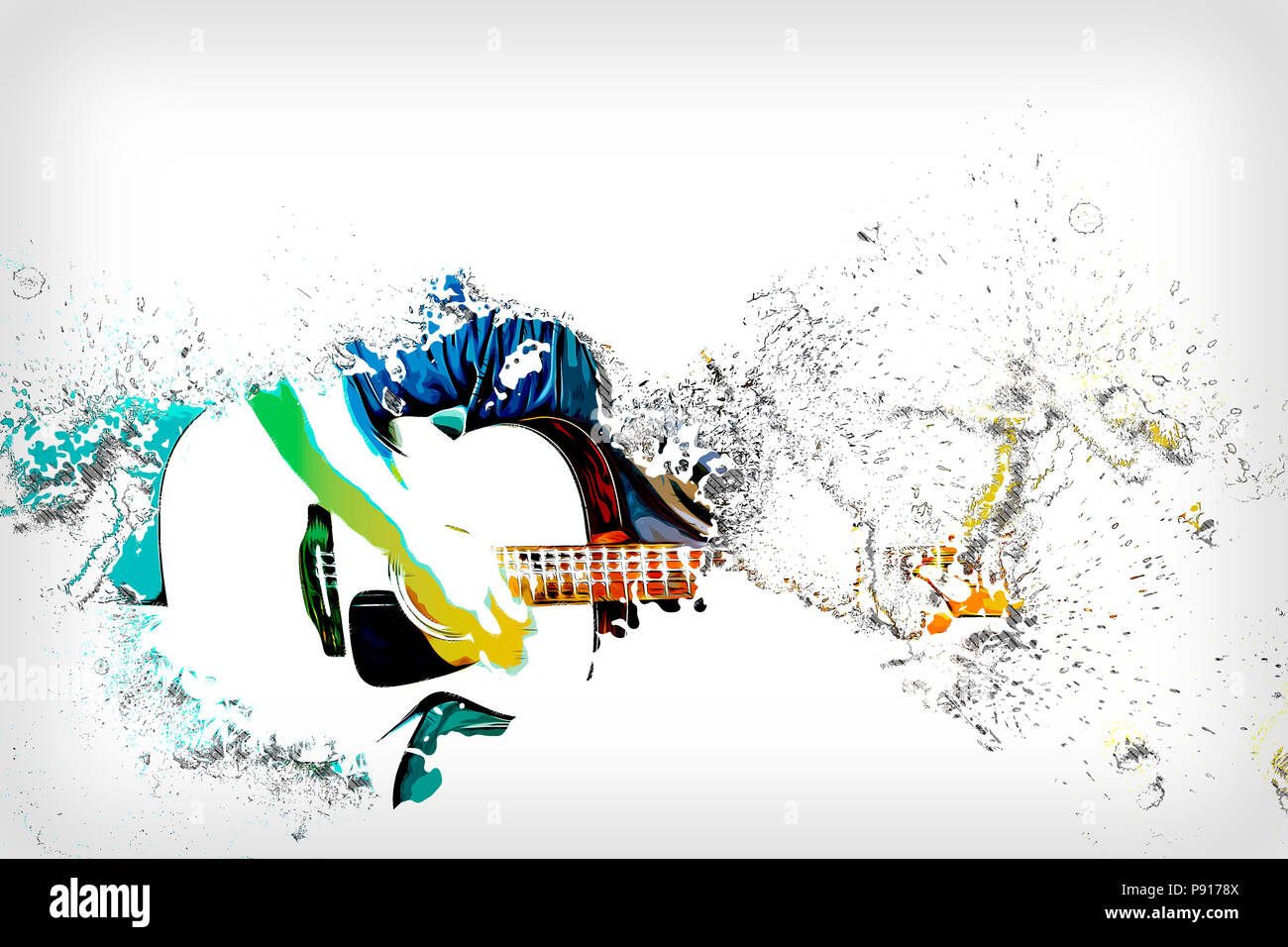 Abstract beautiful playing acoustic Guitar in the foreground on ...