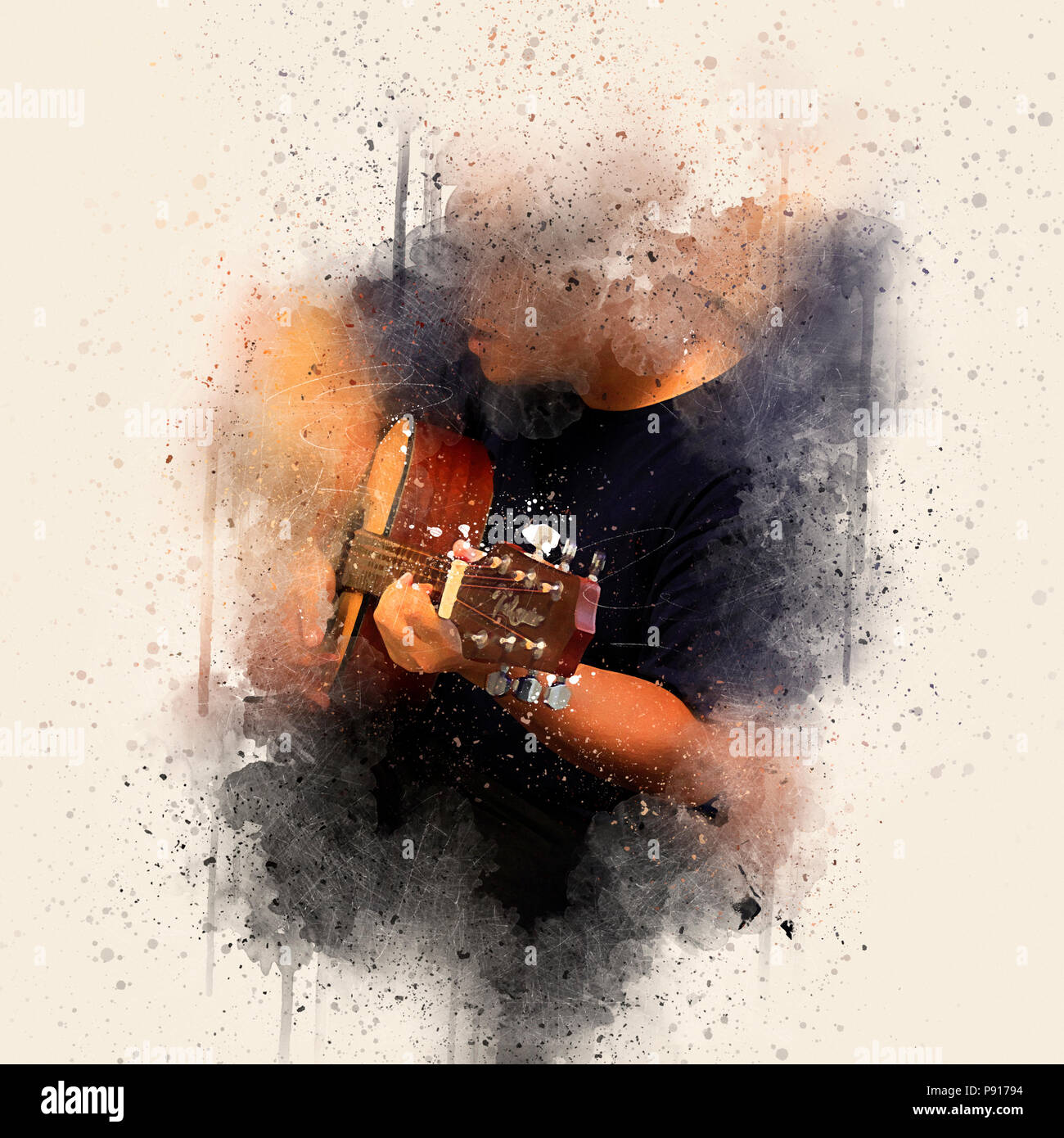 Abstract beautiful playing acoustic Guitar in the foreground on ...