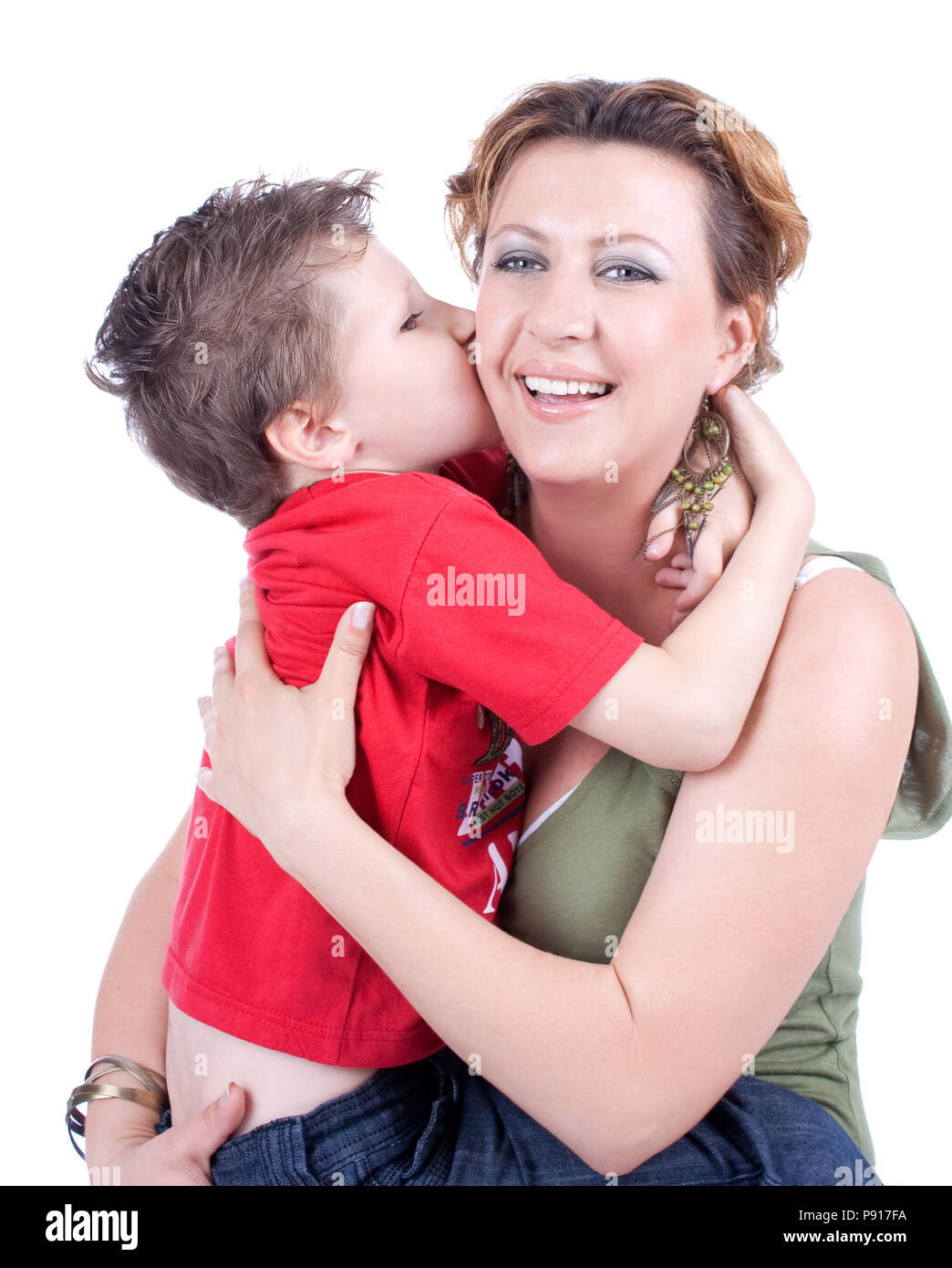 Mother and son. Isolated over white background Stock Photo - Alamy