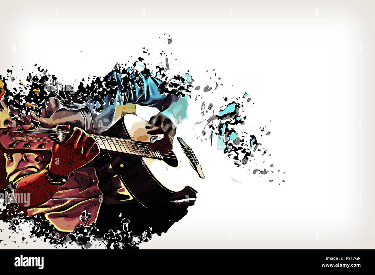 Abstract beautiful playing acoustic Guitar in the foreground on ...