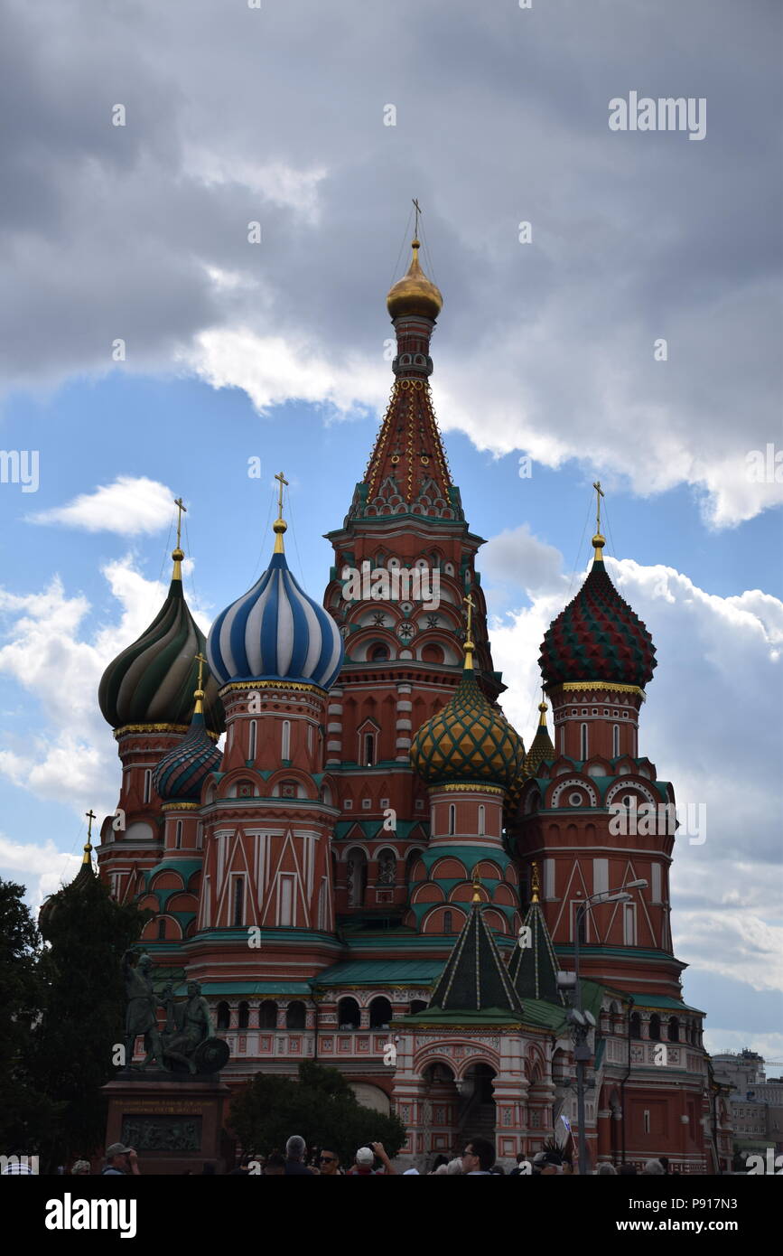 The exterior of Saint Basil's cathedral in Red Square in Moscow, Russia ...
