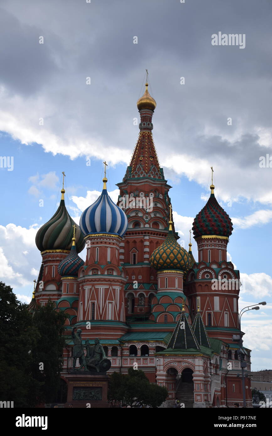 The exterior of Saint Basil's cathedral in Red Square in Moscow, Russia ...