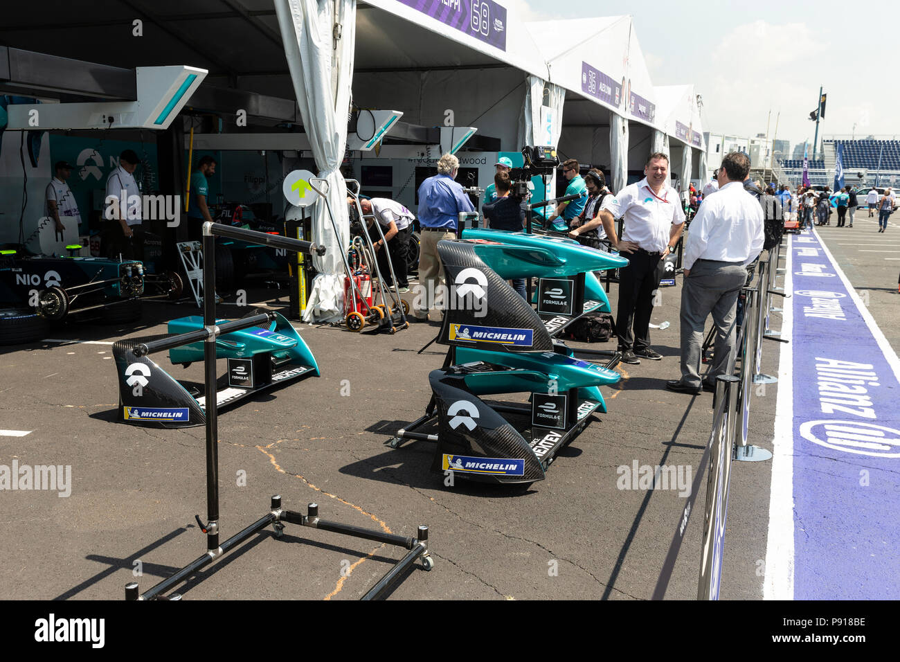 New York, NY - July 13, 2018: Preparation in garages for the Formula E ...