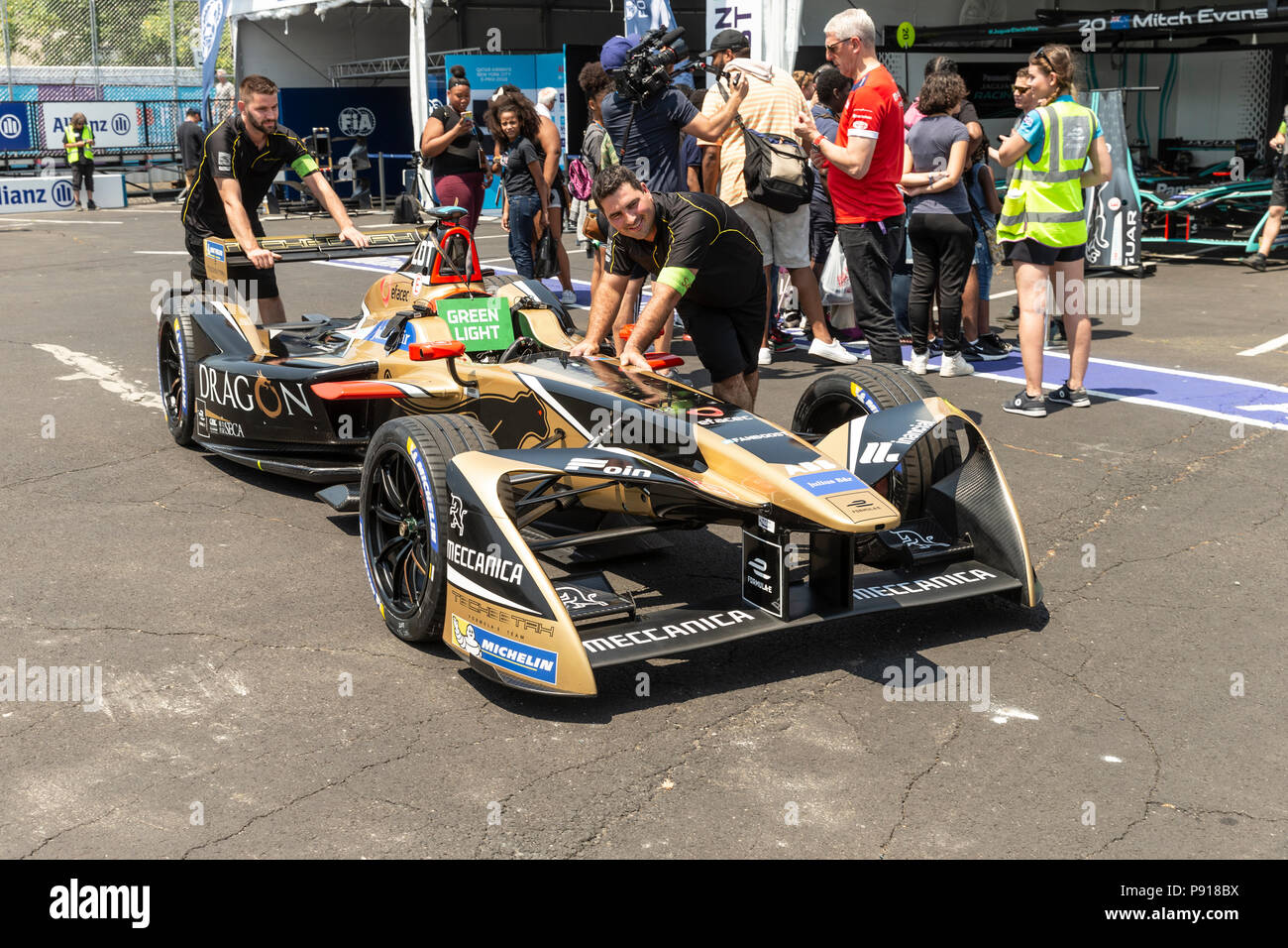 New York, NY - July 13, 2018: Preparation in garages for the Formula E ...