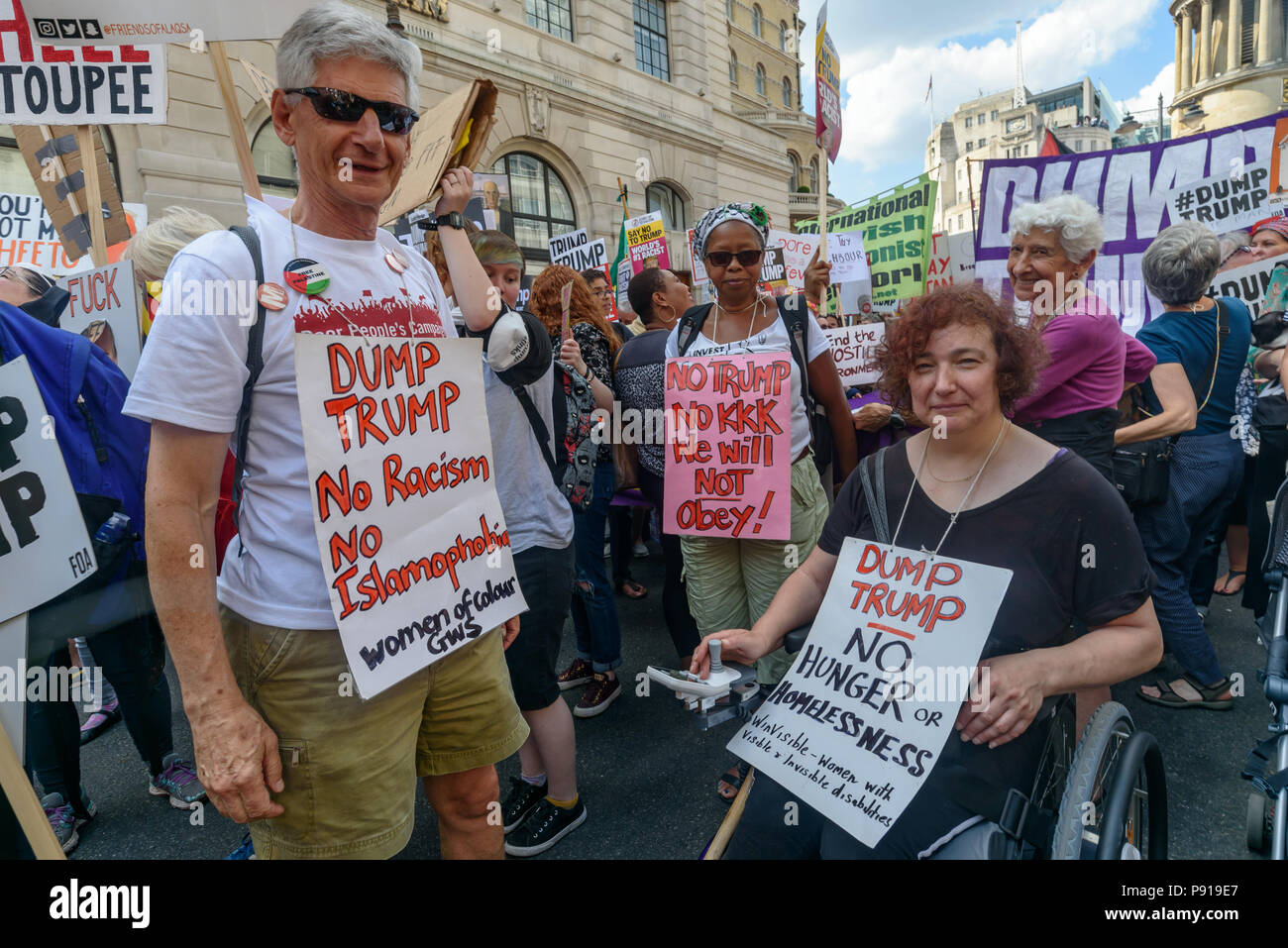 London, UK. 13th July 2018. Retired US Trade Unionist Sam Weinstein ...