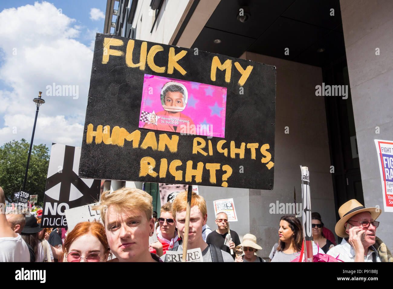 Human Rights placard - protesters in London marching against Donald ...