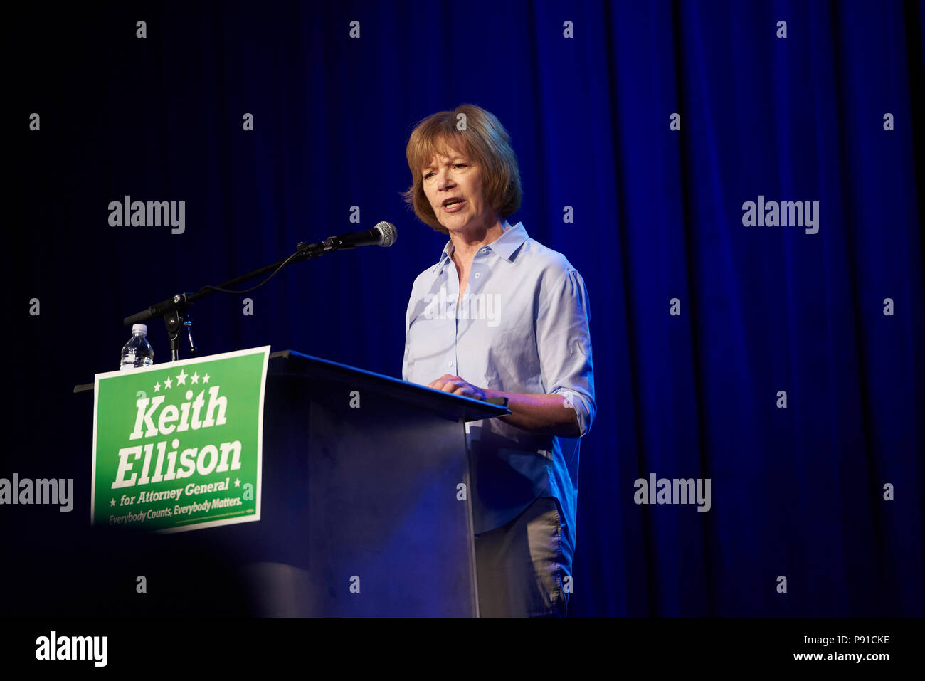 Minneapolis, USA, July 13 2018. US Senator Tina Smith speaks at the ...
