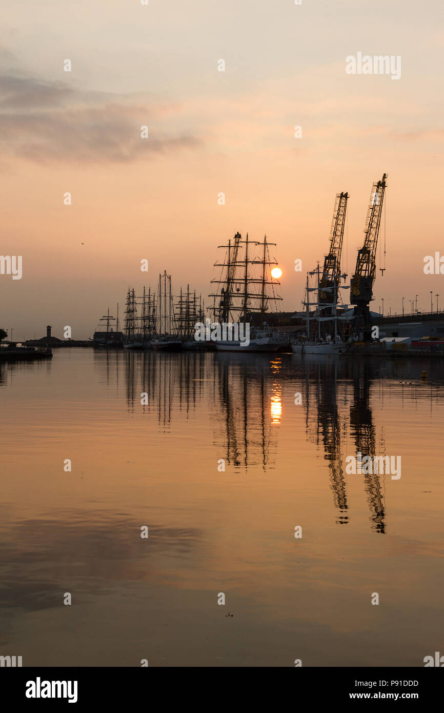Sunderland, UK, 13 July 2018. Sunrise on the River Wear during Tall ...