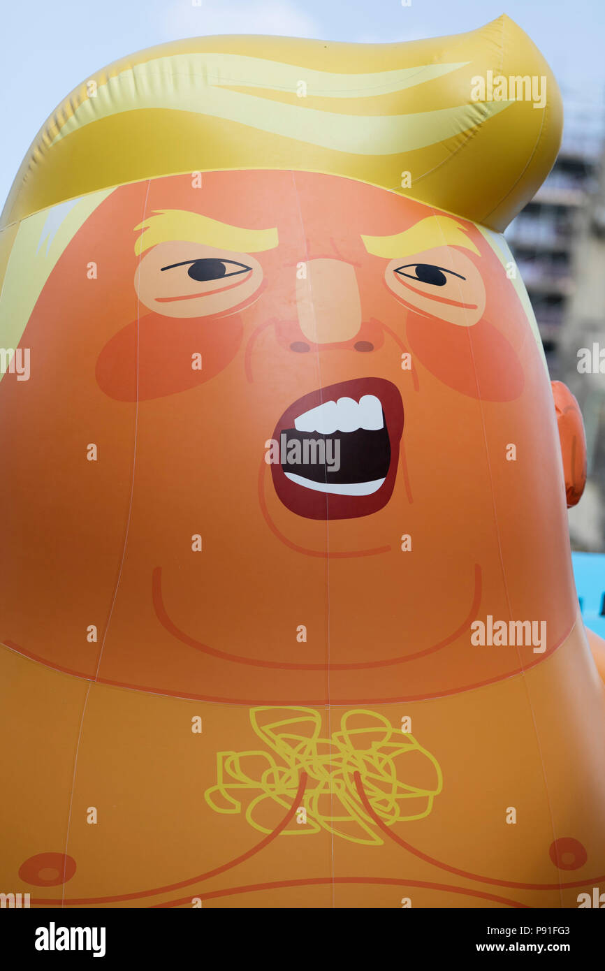 London, UK, July 14th 2018: A large balloon shaped like Donald Trump in ...