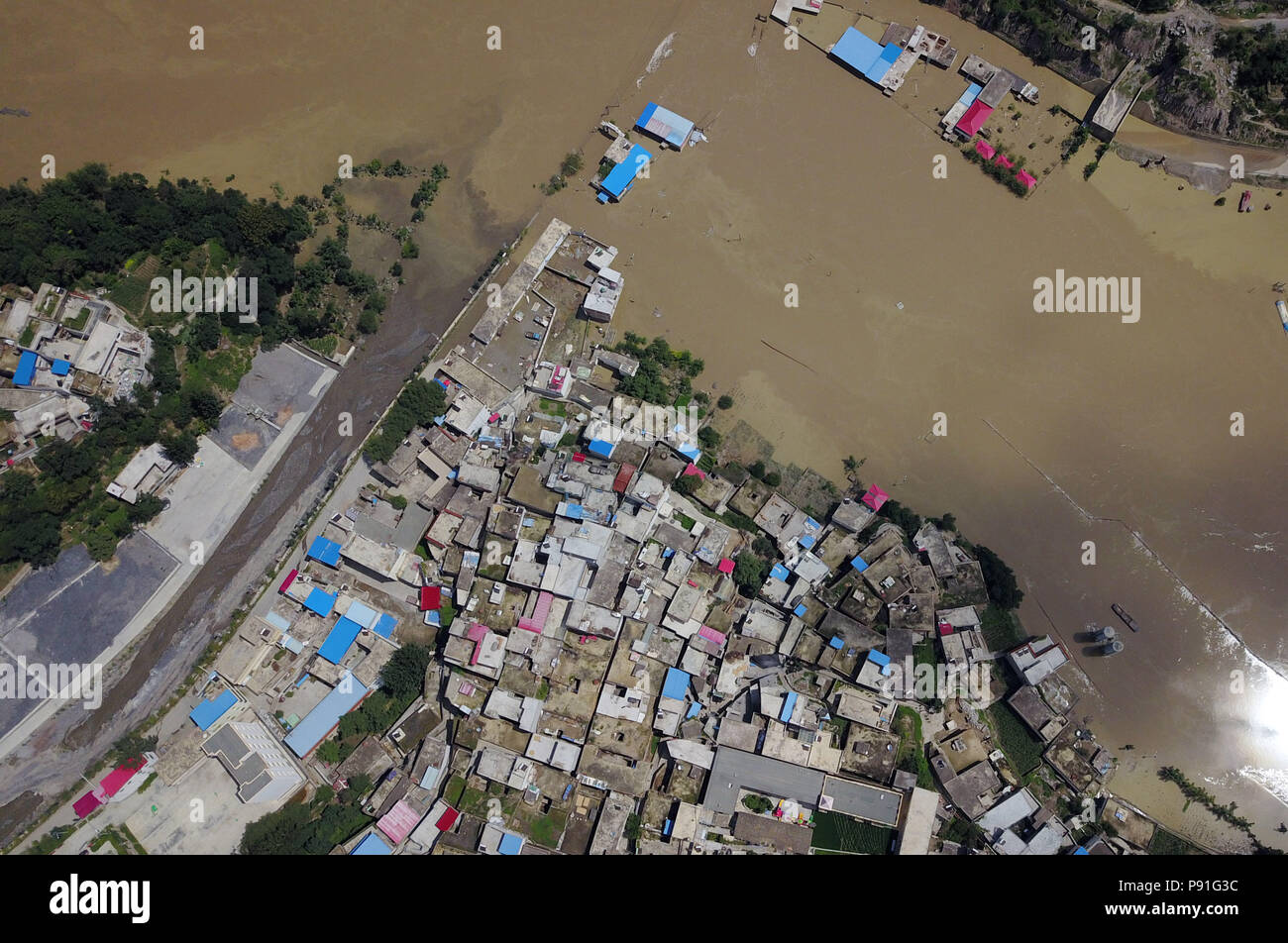 Zhouqu, Gansu, China, 14th July, 2018. Aerial photo taken on July 14 ...