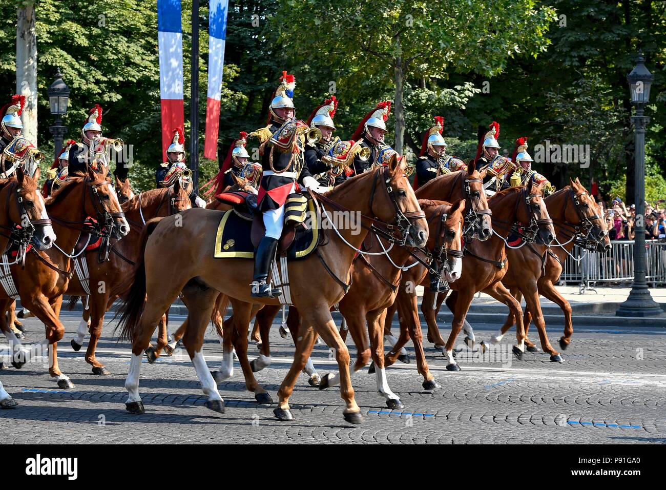 Paris, France. 14th July, 2018. The Marching Band of the Cavalry ...
