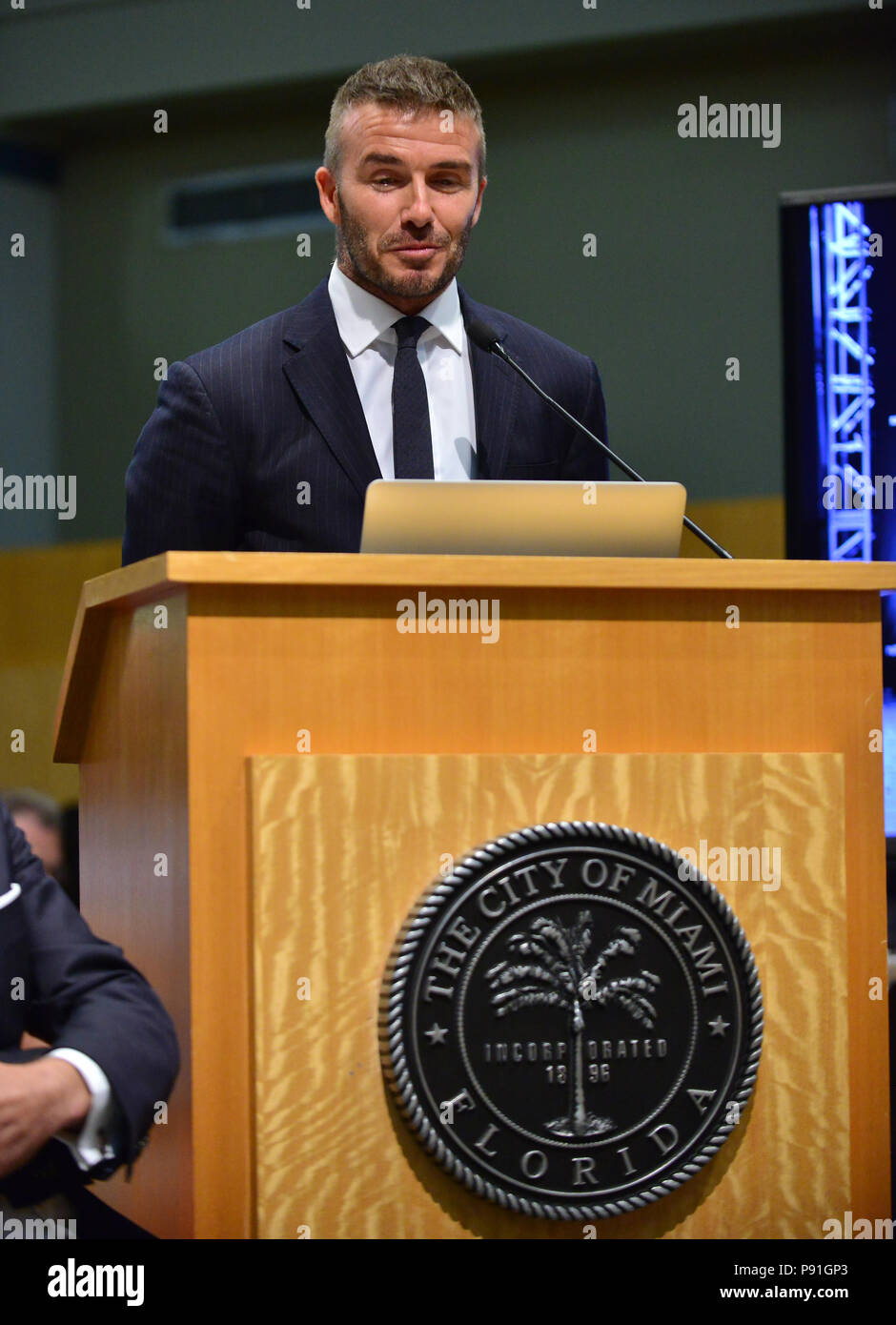 Miami, Florida, USA. 12th July, 2018. David Beckham attends a meeting ...