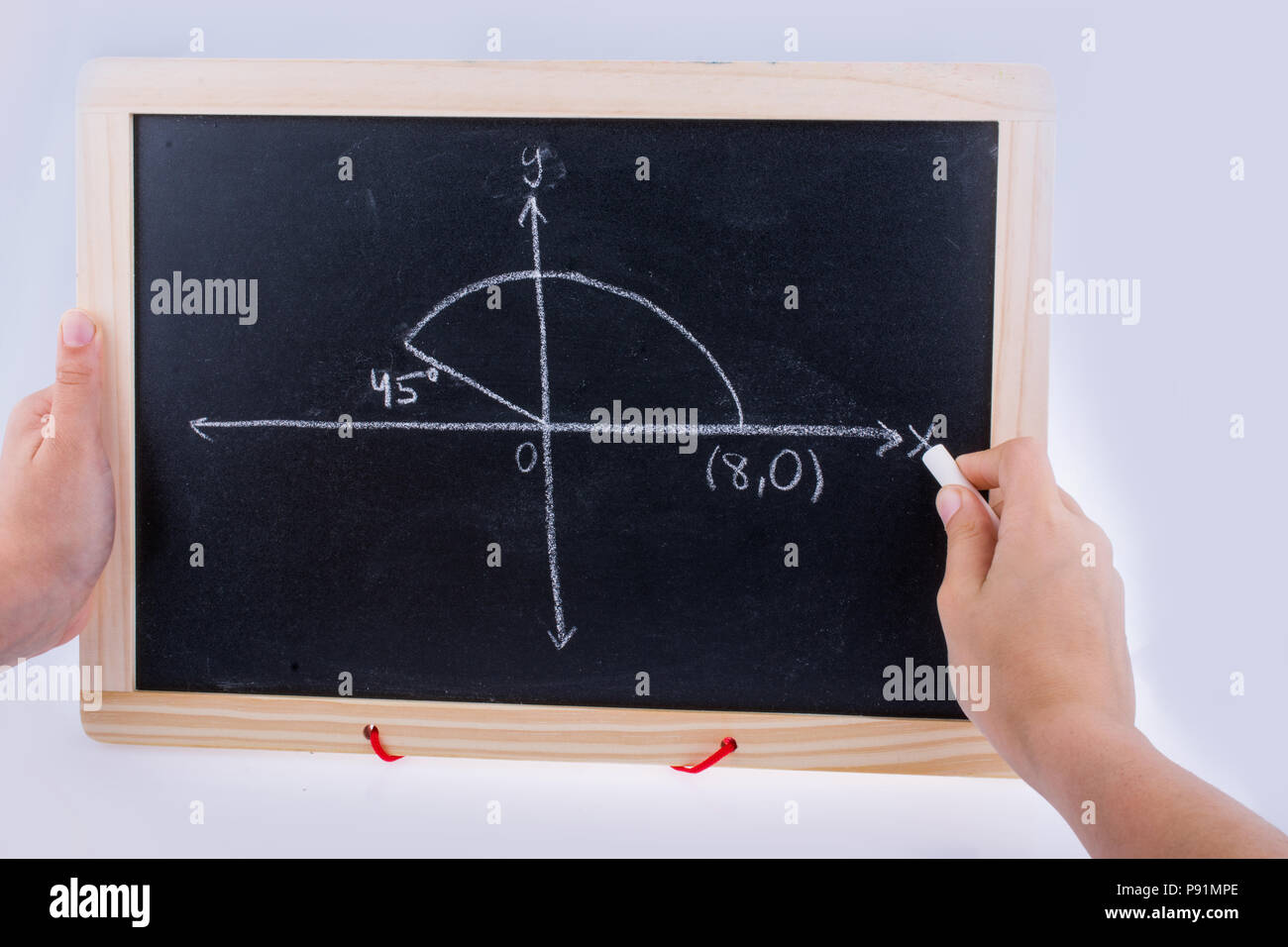 Hand writing solution to maths problem on board Stock Photo - Alamy
